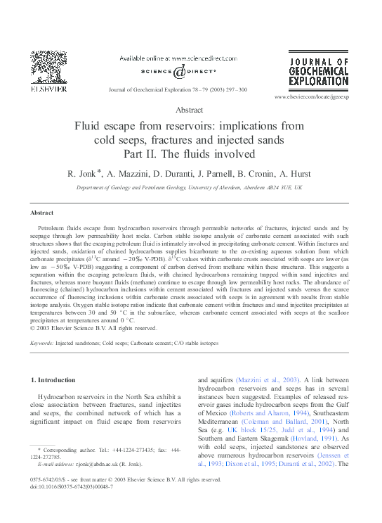(PDF) Fluid escape from reservoirs: implications fromcold seeps ...