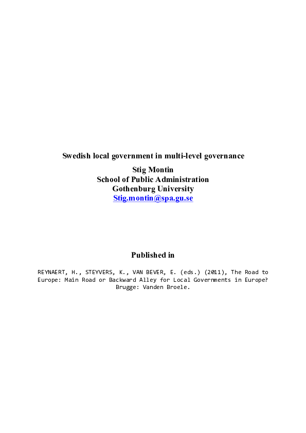 (PDF) Swedish local government in multi-level governance ...