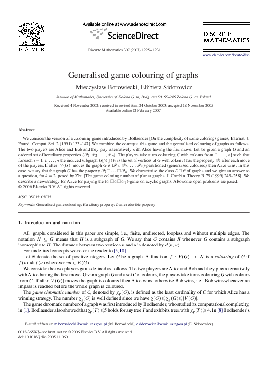 (PDF) Generalised game colouring of graphs