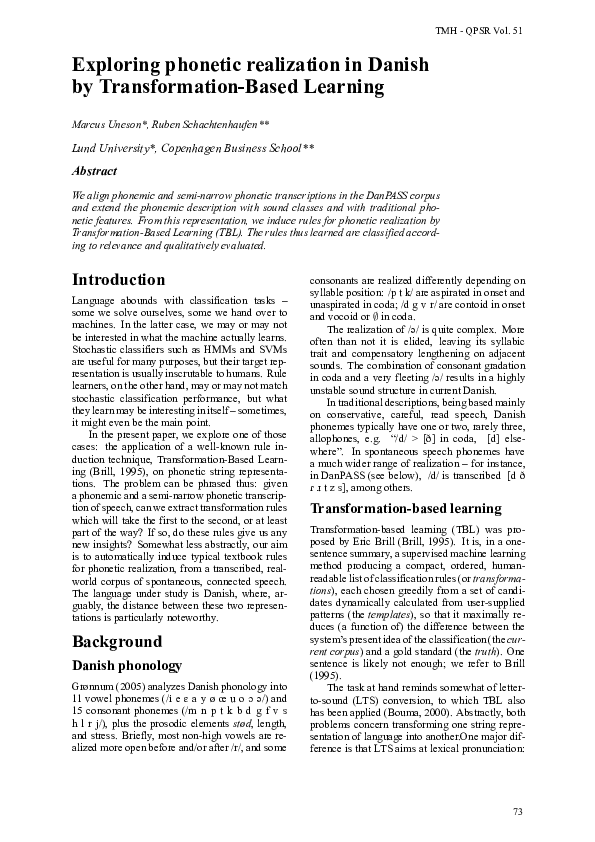 (PDF) Exploring phonetic realization in Danish by Transformation-Based ...