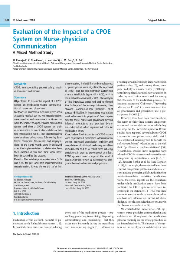 (PDF) Evaluation of the Impact of a CPOE System on Nurse-physician ...