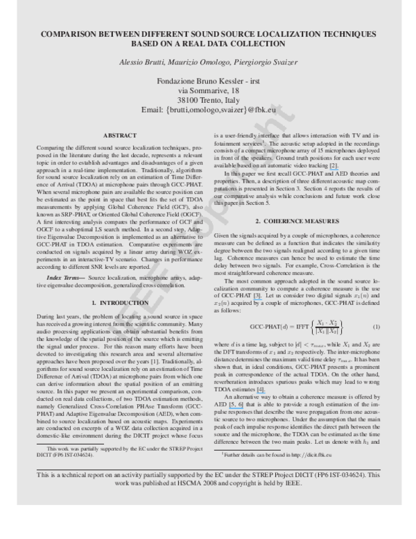 Pdf Comparison Between Different Sound Source Localization Techniques