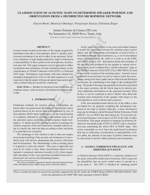 (PDF) Classification of Acoustic Maps to Determine Speaker Position and Orientation from a ...