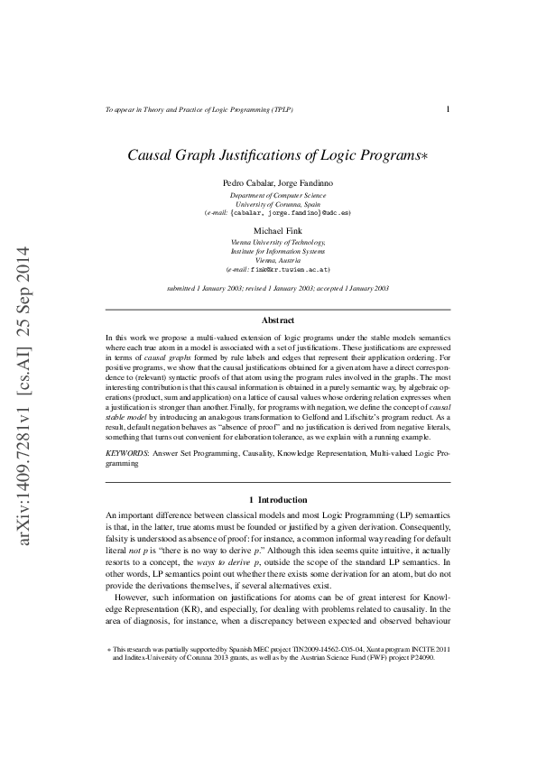 (PDF) Causal Graph Justifications of Logic Programs