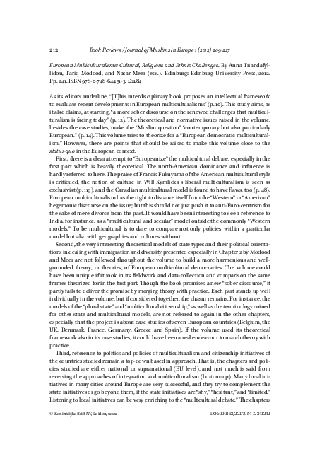 (PDF) Anna Triandafyllidou, Tariq Modood, and Nasar Meer, European ...