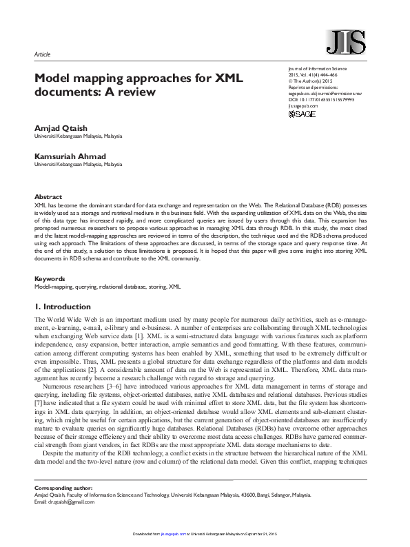 Pdf Model Mapping Approaches For Xml Documents A Review