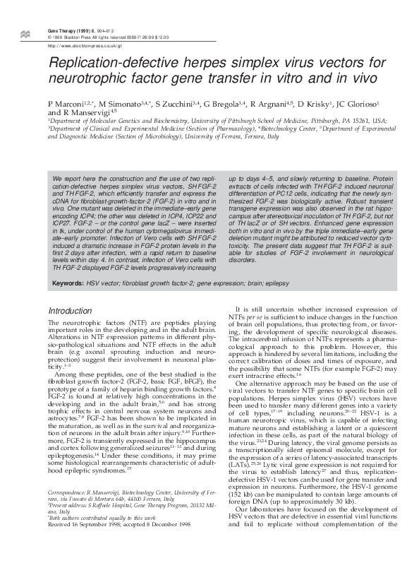 (PDF) Replication-defective herpes simplex virus vectors for neurotrophic factor gene transfer ...