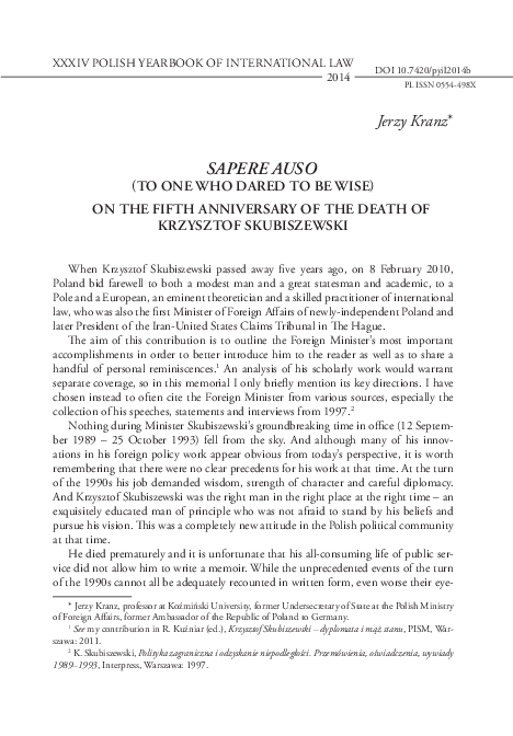 (PDF) Sapere auso - On the fifth anniversary of the death of Krzysztof ...