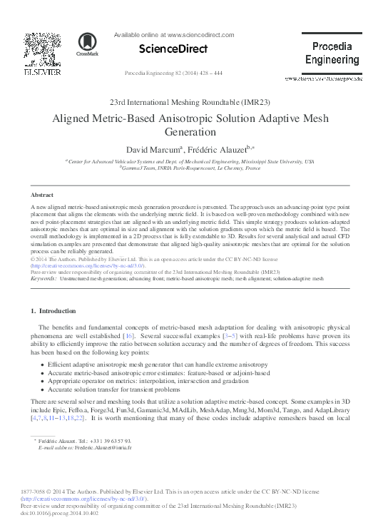 (PDF) Aligned Metric-based Anisotropic Solution Adaptive Mesh Generation