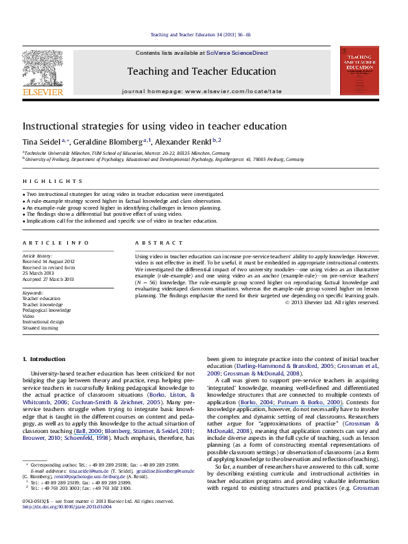 (PDF) Instructional strategies for using video in teacher education