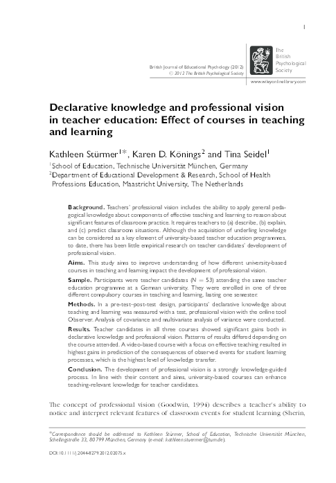 (PDF) Declarative knowledge and professional vision in teacher ...