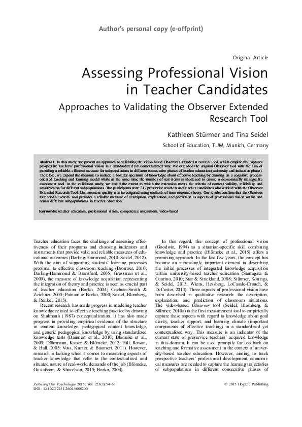 (PDF) Assessing Professional Vision in Teacher Candidates