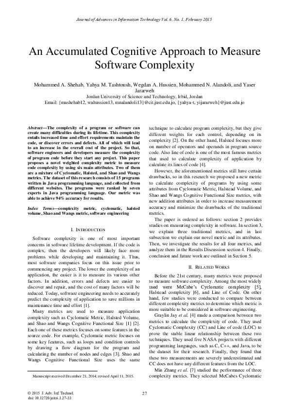 (PDF) An Accumulated Cognitive Approach to Measure Software Complexity