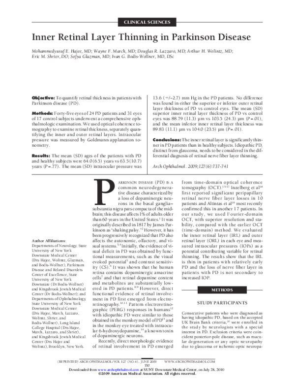 (PDF) Inner Retinal Layer Thinning in Parkinson Disease