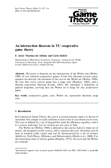(PDF) An intersection theorem in TU cooperative game theory