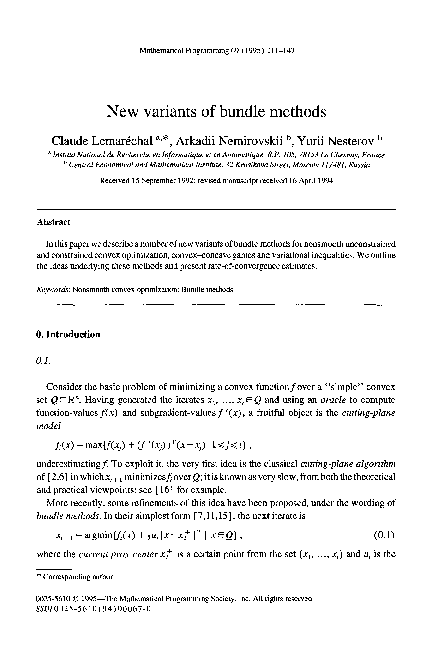 (PDF) New variants of bundle methods