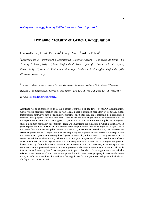 (PDF) Dynamic measure of gene co-regulation