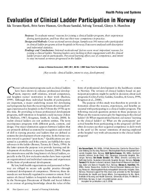 (PDF) Evaluation of Clinical Ladder Participation in Norway