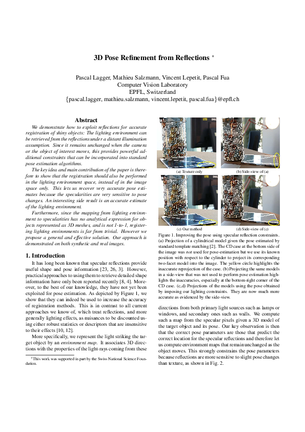 (PDF) 3D pose refinement from reflections