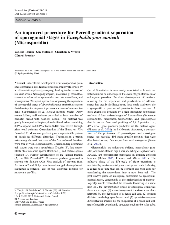 (PDF) An improved procedure for Percoll gradient separation of ...