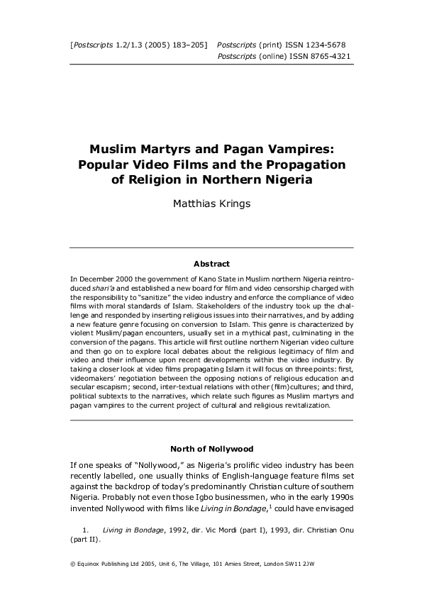 (PDF) Muslim Martyrs and Pagan Vampires: Popular Video Films and the ...