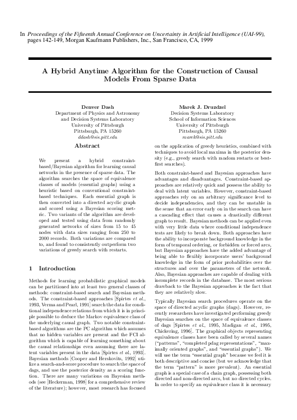Pdf A Hybrid Anytime Algorithm For The Constructiion Of Causal Models