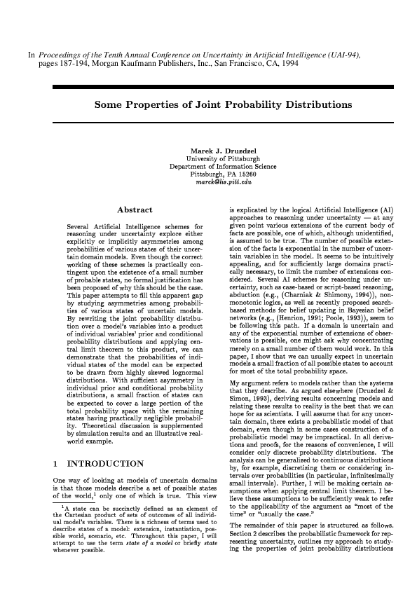 (PDF) Some Properties of Joint Probability Distributions