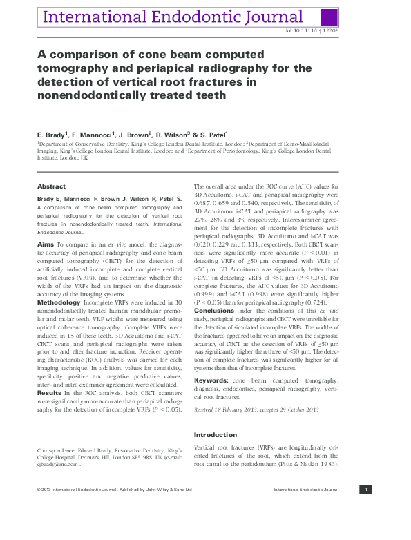 Pdf A Comparison Of Cone Beam Computed Tomography And Periapical