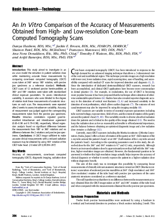 Pdf An In Vitro Comparison Of The Accuracy Of Measurements Obtained From High And Low