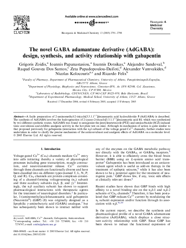 (PDF) The novel GABA adamantane derivative (AdGABA): design, synthesis ...