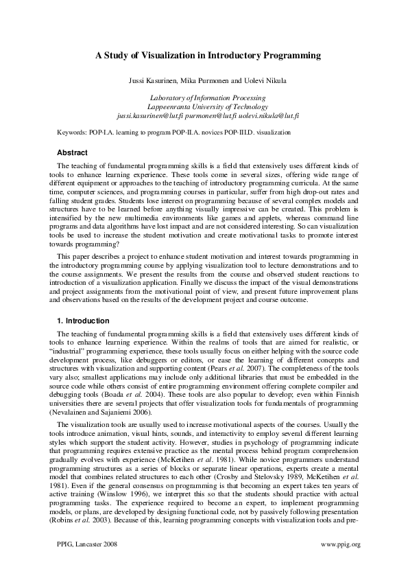 (PDF) A study of visualization in introductory programming