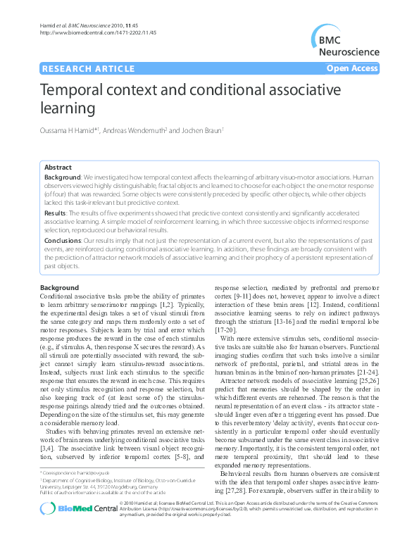 (PDF) Temporal context and conditional associative learning