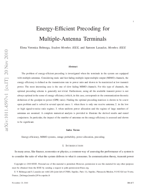 Pdf Energy Efficient Precoding For Multiple Antenna Terminals