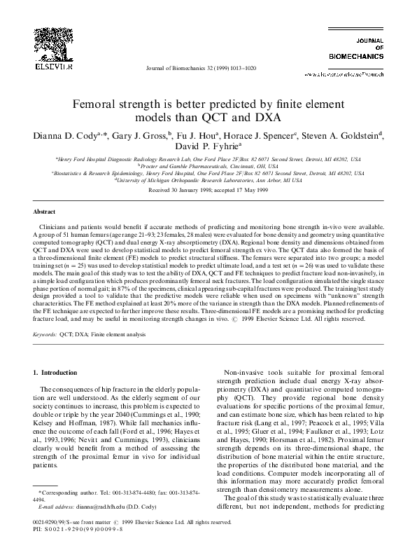 (PDF) Femoral strength is better predicted by finite element models than QCT and DXA