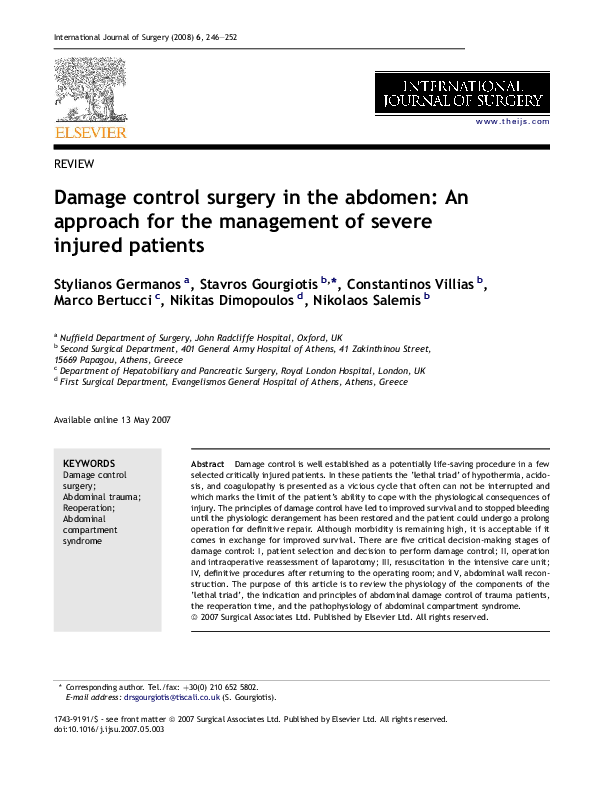 (PDF) Damage control surgery in the abdomen: An approach for the ...