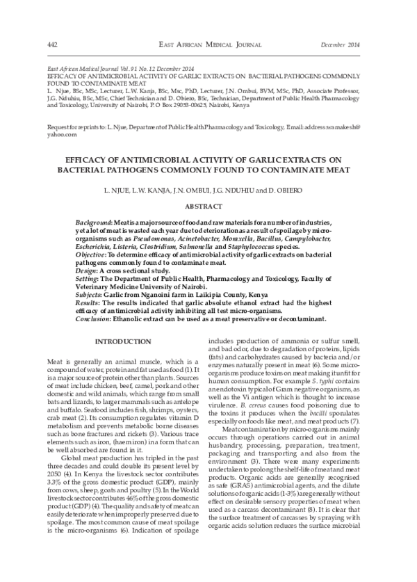 (PDF) EFFICACY OF ANTIMICROBIAL ACTIVITY OF GARLIC EXTRACTS ON ...