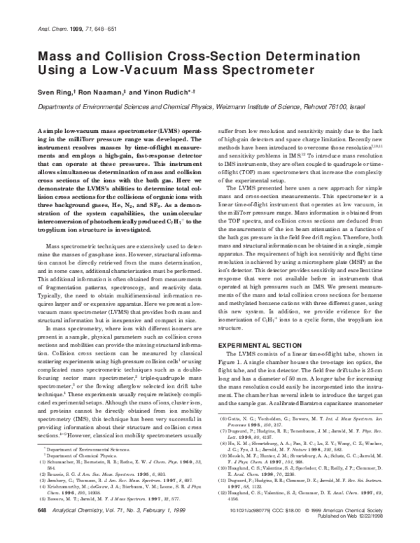 Pdf Mass And Collision Cross Section Determination Using A Low Vacuum