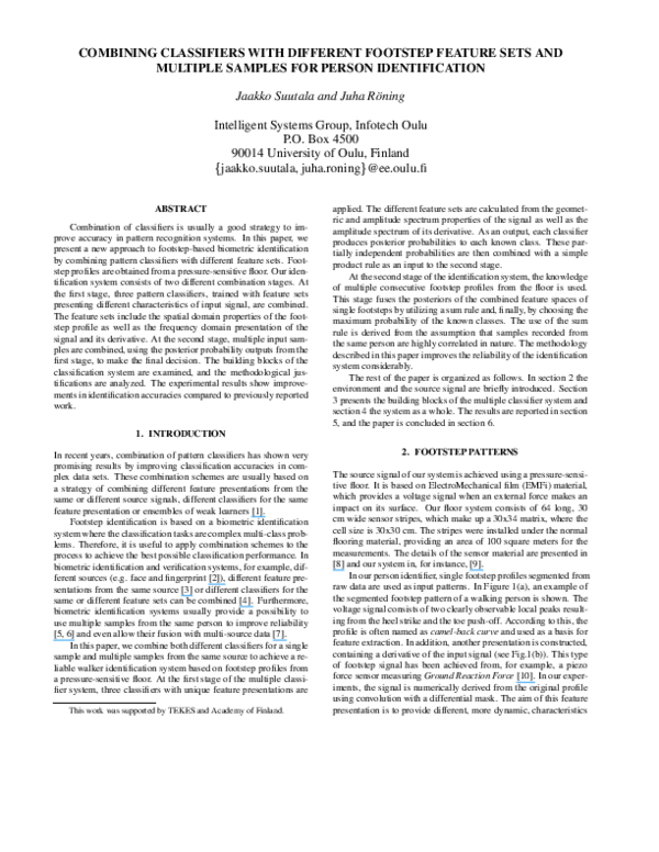 Pdf Combining Classifiers With Different Footstep Feature Sets And Multiple Samples For Person