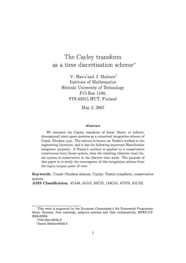 (PDF) The Cayley transform as a time discretization scheme