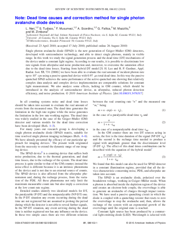 Pdf Note Dead Time Causes And Correction Method For Single Photon