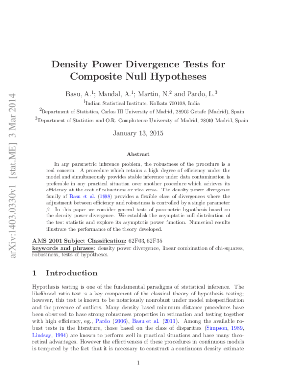 Pdf Density Power Divergence Tests For Composite Null Hypotheses