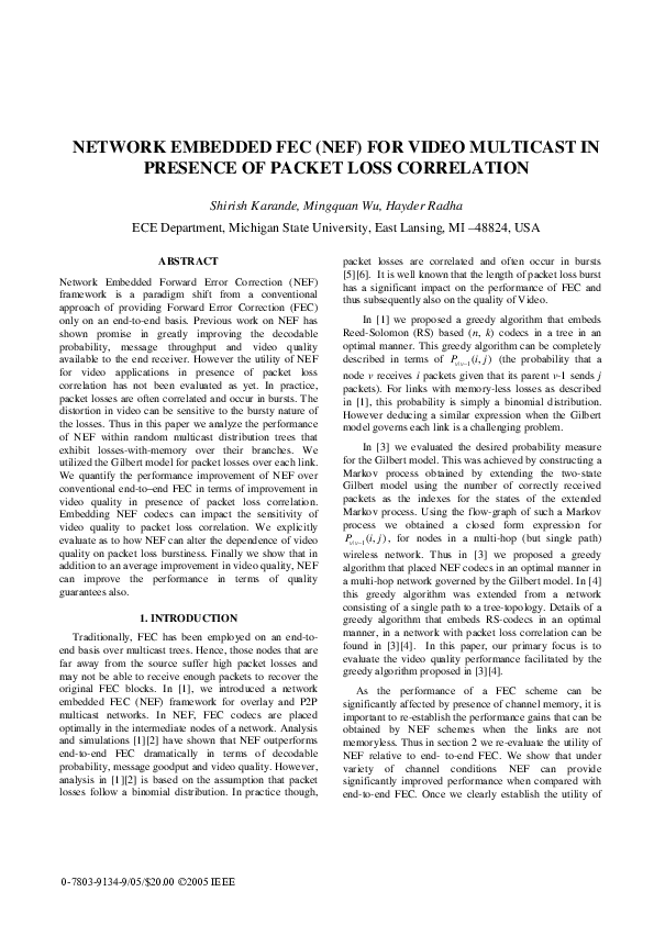 Pdf Network Embedded Fec Nef For Video Multicast In Presence Of