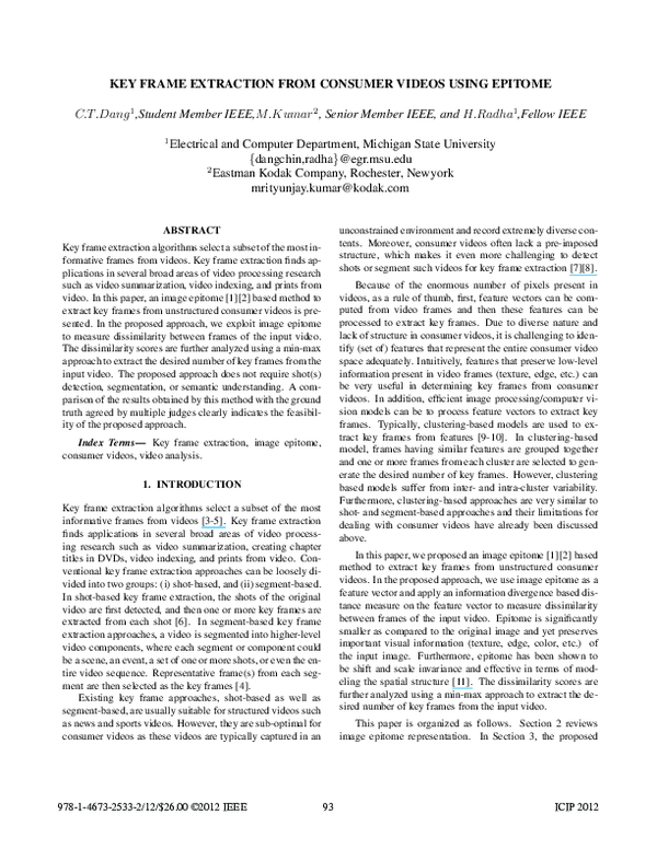 (PDF) Key frame extraction from consumer videos using epitome
