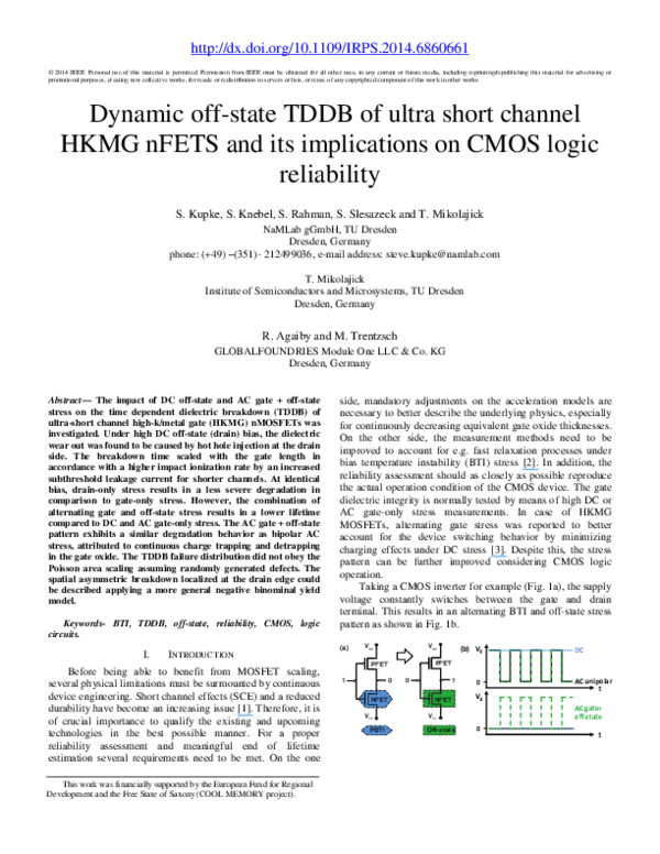 (PDF) Dynamic off-state TDDB of ultra short channel HKMG nFETS and its ...