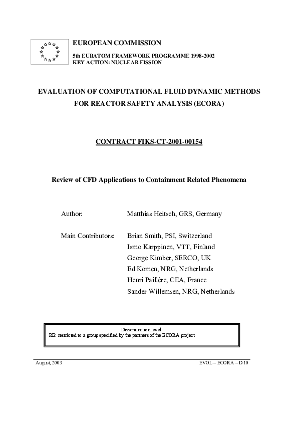 (PDF) Evaluation of computational fluid dynamic methods for reactor safety analysis (ECORA) | M ...
