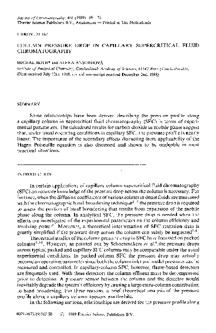 (PDF) Column pressure drop in capillary supercritical fluid chromatography