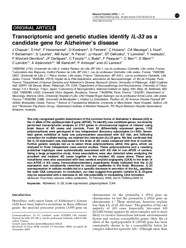 (PDF) Transcriptomic and genetic studies identify IL-33 as a candidate ...