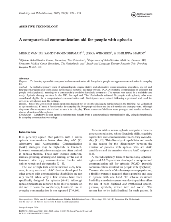 (PDF) A computerised communication aid for people with aphasia