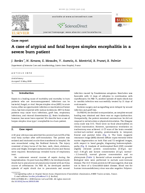 (PDF) A case of atypical and fatal herpes simplex encephalitis in a severe burn patient
