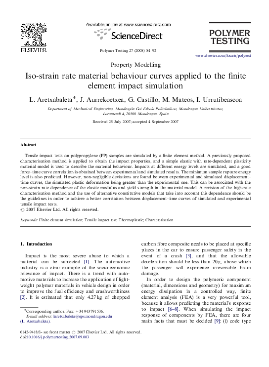 (PDF) Iso-strain rate material behaviour curves applied to the finite ...
